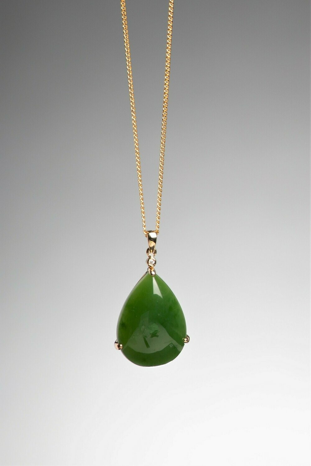 Kahurangi Greenstone and 14k Gold & Diamond Teardrop Pendant
