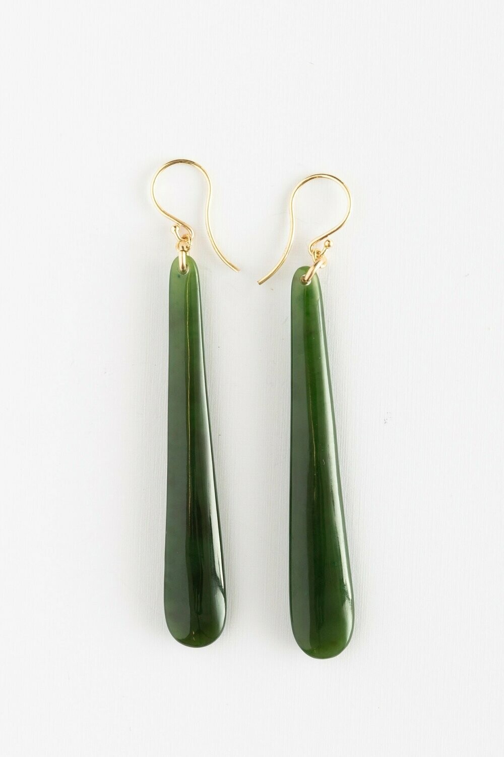 Greenstone and Solid 9ct Gold Teardrop Drop Earrings