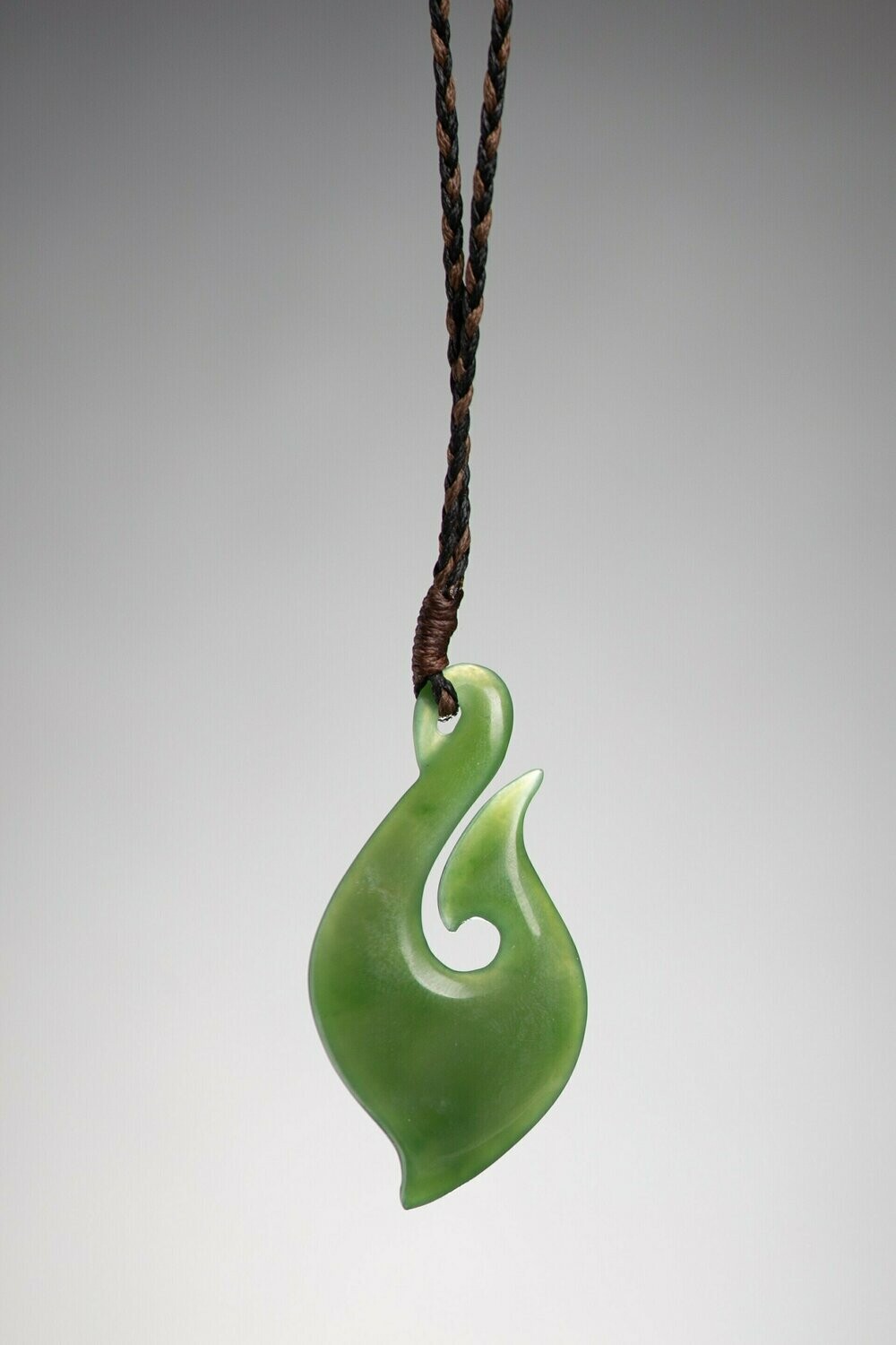 Moko Pounamu Hook (Hei Matau) NZ Genuine Inanga Greenstone - Hurunui