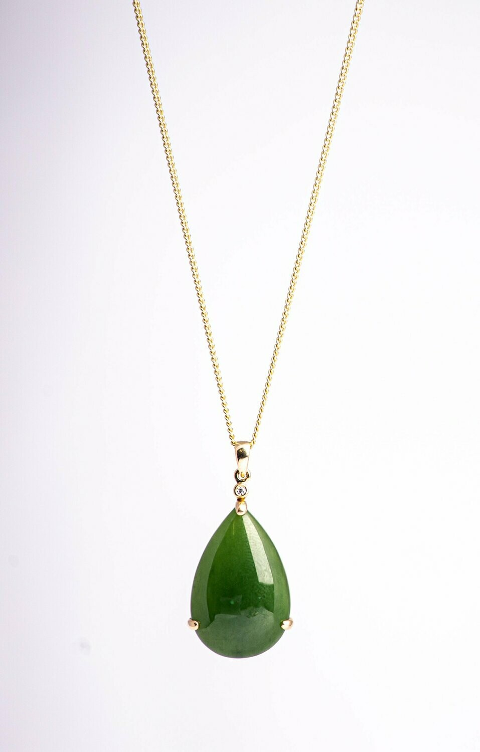 Kahurangi Greenstone and 14k Gold & Diamond Teardrop Pendant
