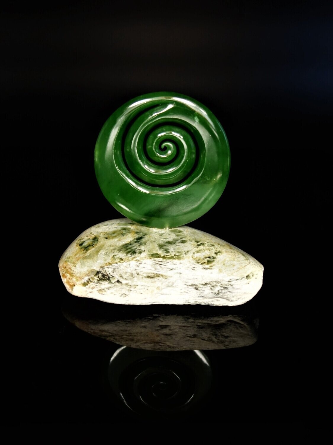 Greenstone Koru Sculpture NZ Genuine Kawakawa Flower Jade - Torrent Bay