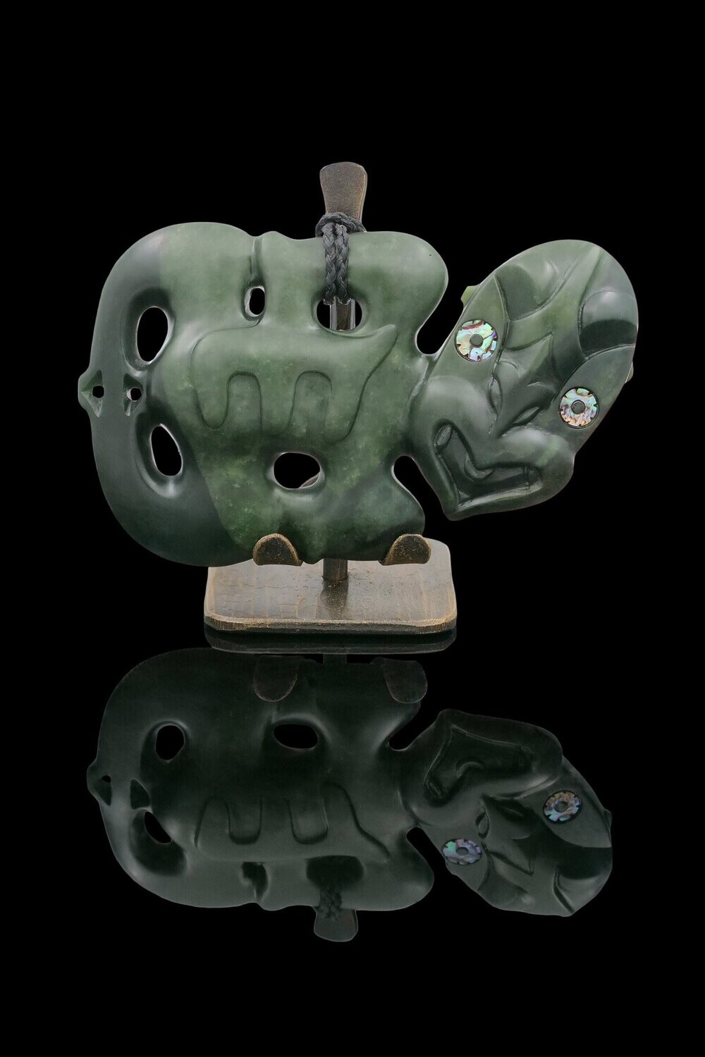 Moko Pounamu Hei Tiki NZ Genuine Kawakawa Greenstone - Hinau