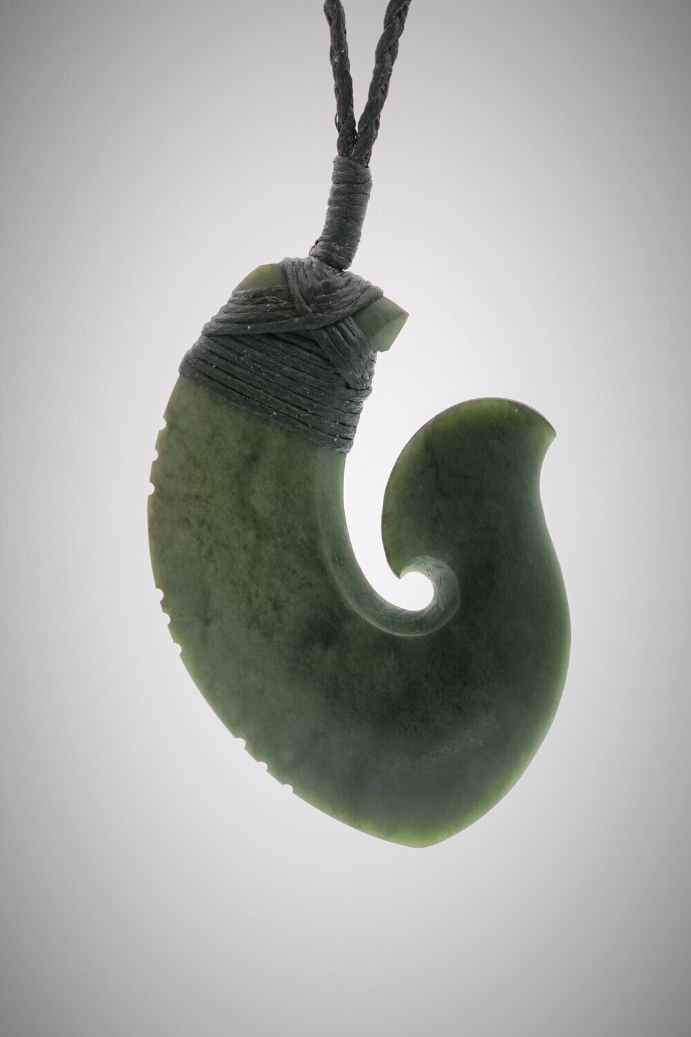 Moko Pounamu Notched Hook (Hei Matau) NZ Genuine Kawakawa Flower ...