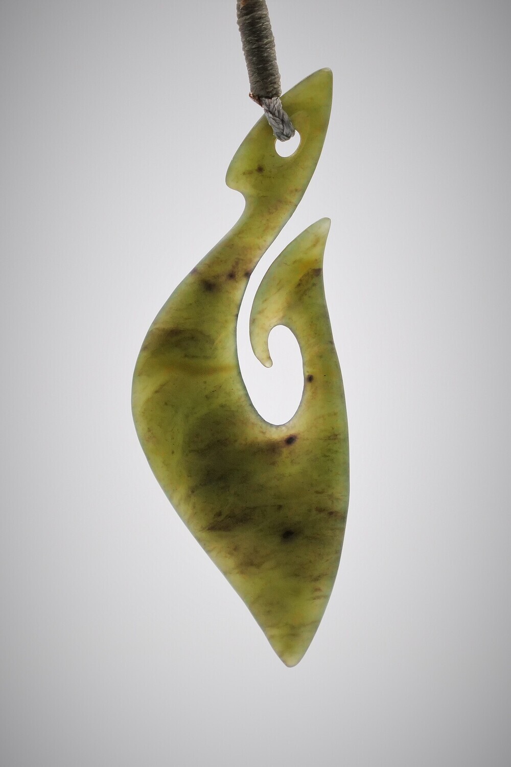 Moko Pounamu Hook (Hei Matau) NZ Genuine Totoweka Greenstone - Tangaroa