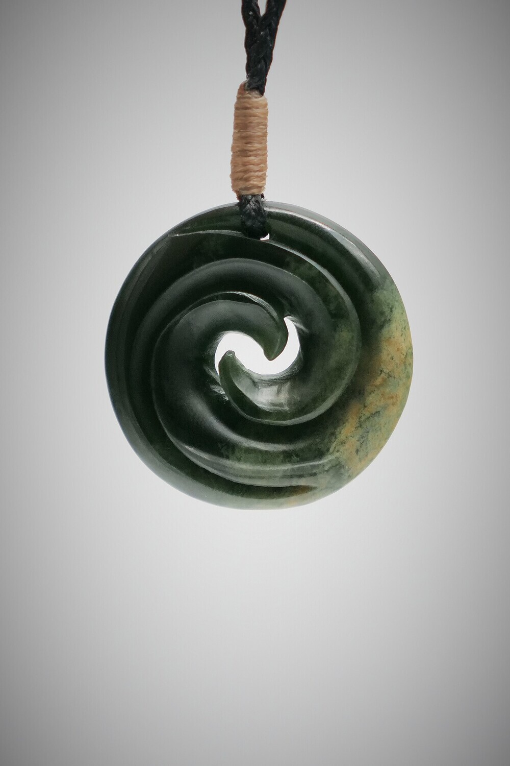 Moko Pounamu Double Koru NZ Genuine Kawakawa Flower Greenstone - Paetawai