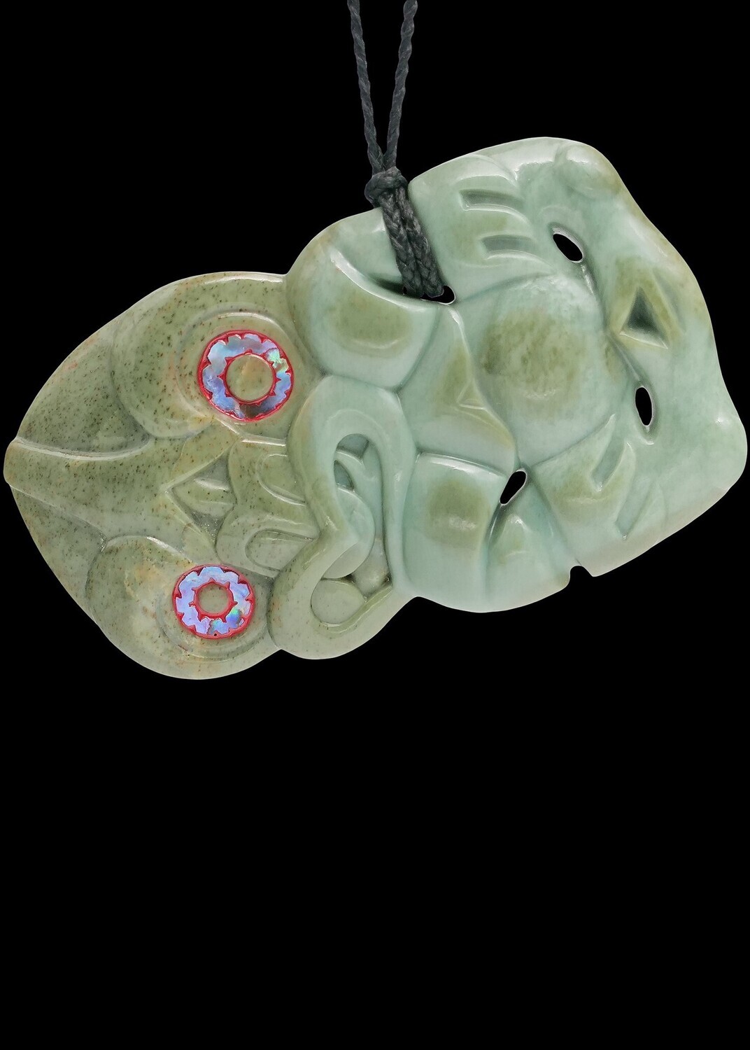 Moko Pounamu Hei Tiki Sculpture NZ Genuine Inanga Stone - Whangaroa