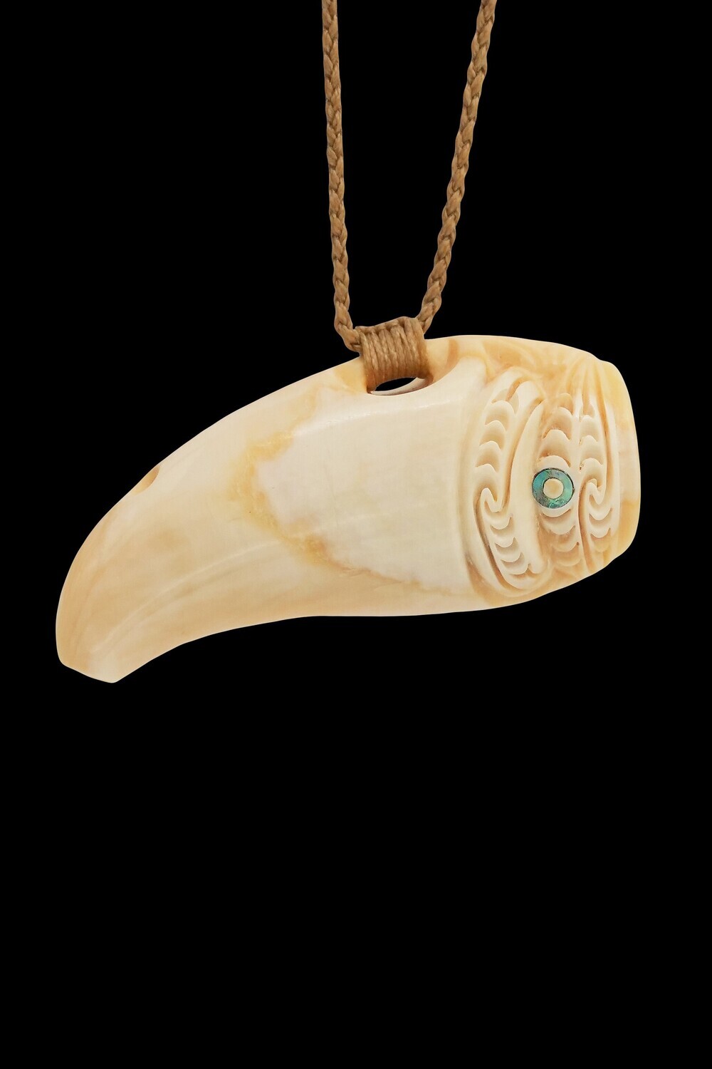 Moko Pounamu, Nguru (Nose Flute) NZ Genuine Whale Tooth Rei Puta - Mangonui