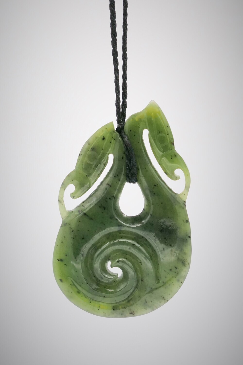 Moko Pounamu Double Manaia NZ Genuine Kawakawa Greenstone - Ngakawau