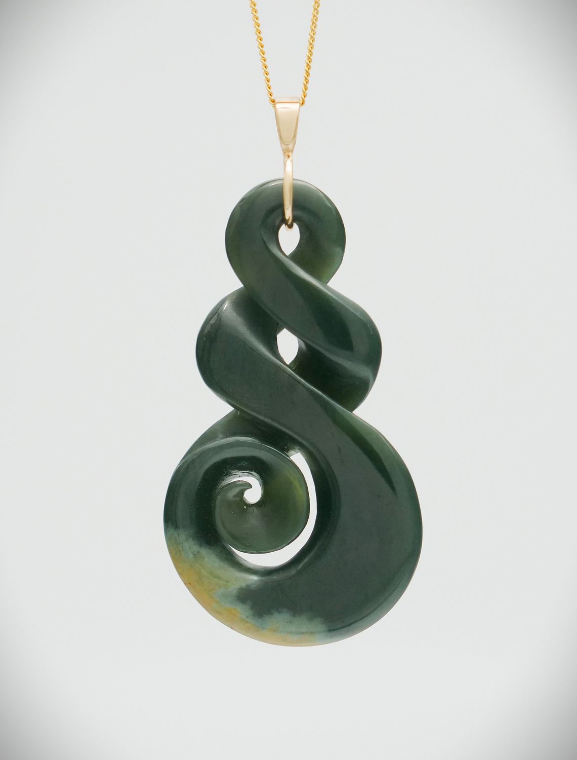 Moko Pounamu Double Pikorua (Twist) with Koru NZ Genuine Kawakawa ...