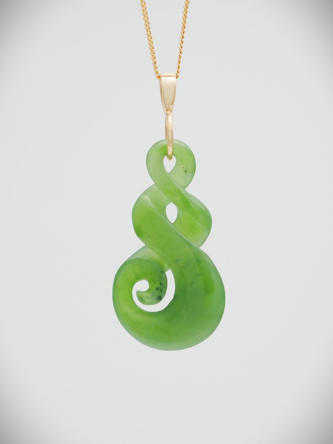 Moko Pounamu Double Pikorua (Twist) with Koru NZ Genuine Kahurangi ...