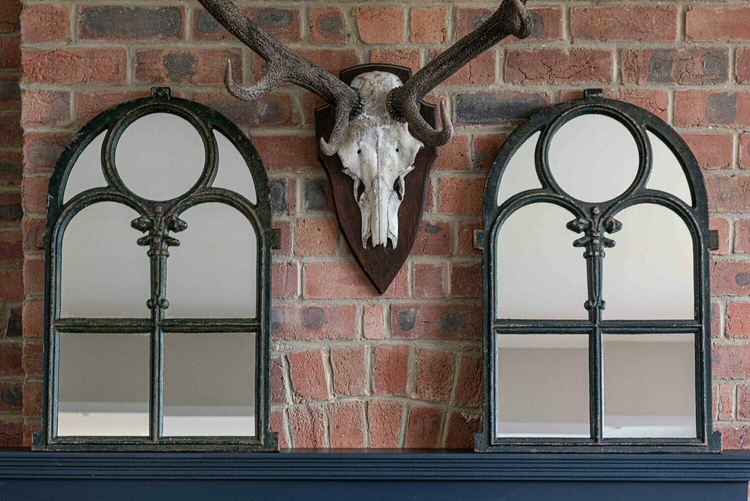 Pair of Arched Cast Iron Reclaimed Window Mirrors