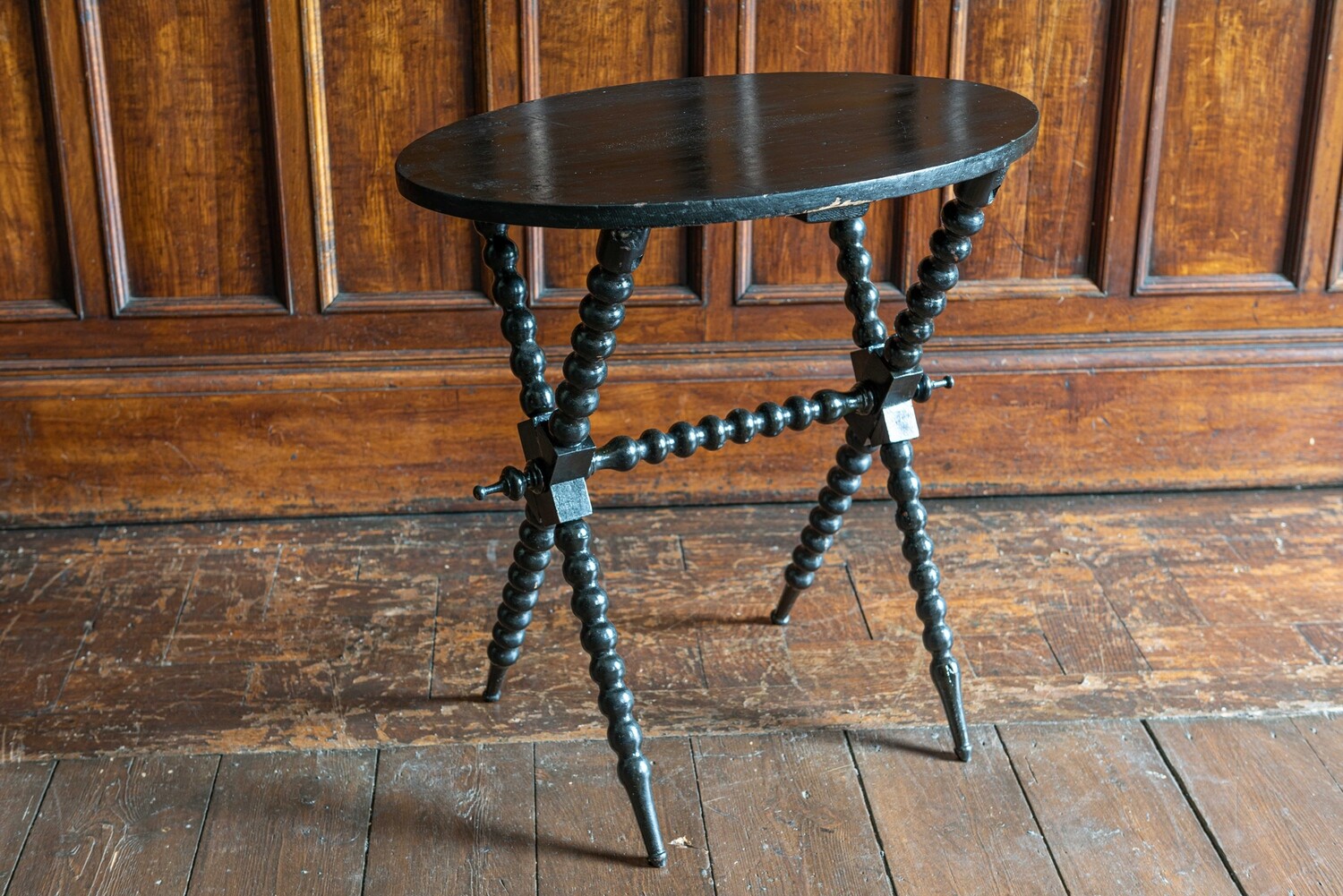 19thC Ebonised Pine Bobbin Gypsy Table