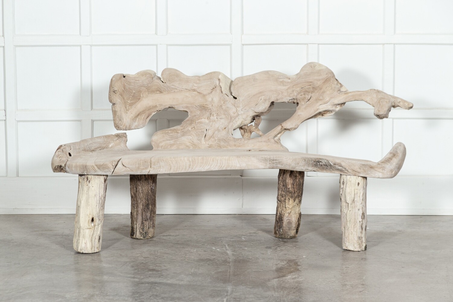 Large English Bleached Teak Root Bench