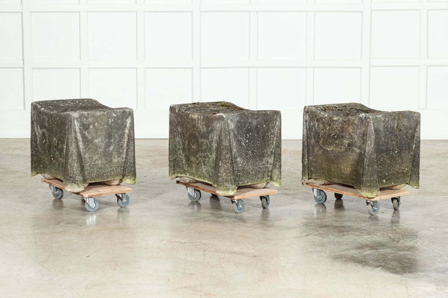 20thC Draped Cast Stone Stools / Side Tables