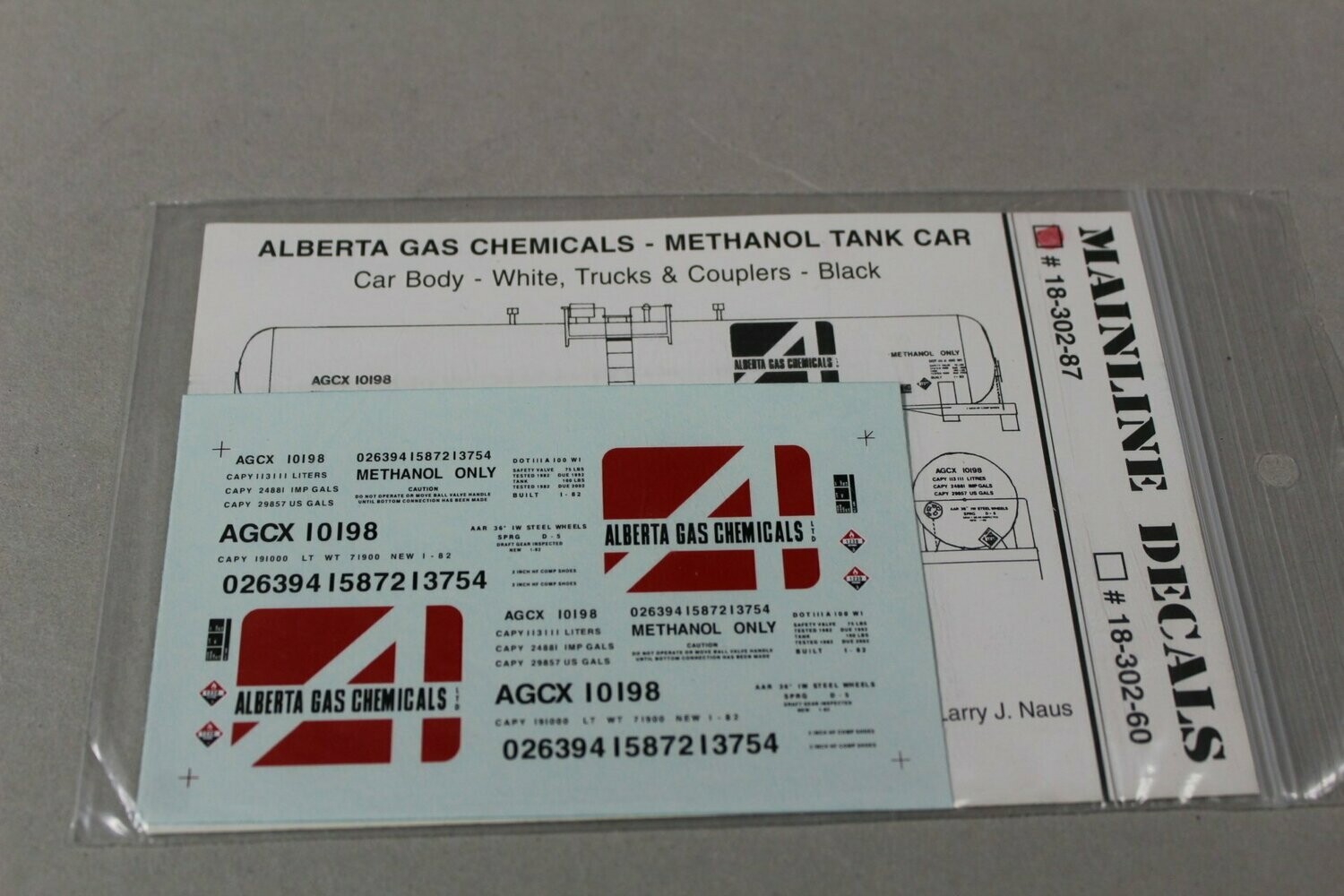 Alberta Gas - Methanol Tank Car HO decal set Mainline Decals