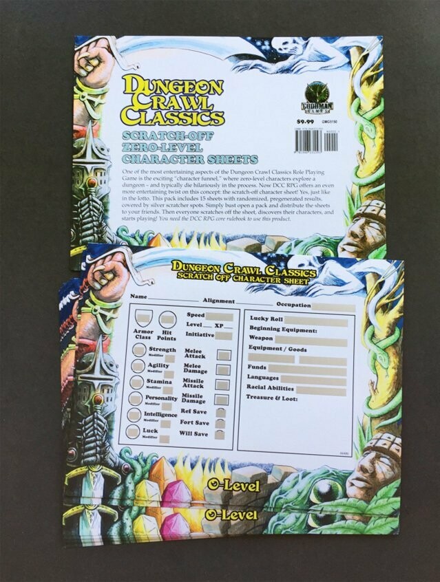 Dungeon Crawl Classics 0-Level Scratch-Off Character Sheets