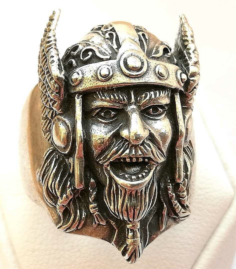 Wikinger Kopf, Ring, massiv Silber, Echt Silber 925
