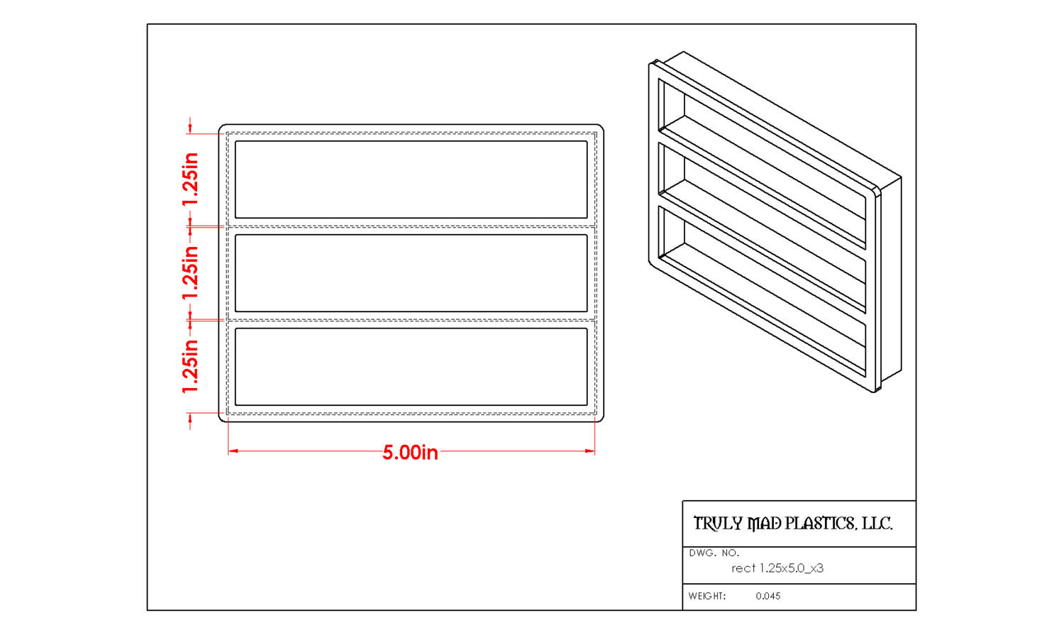 Rectangle 1.25" x 5.00" (Cuts 3)