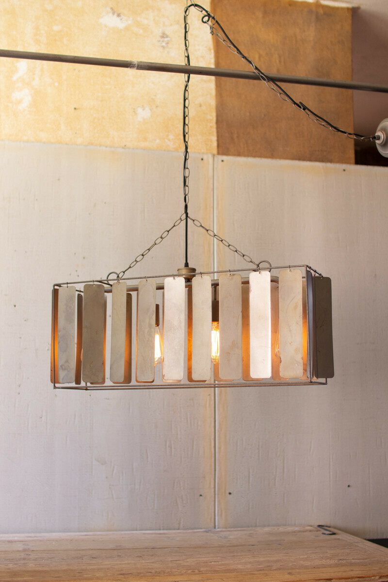 Large Rectangle Pendant Light W/Metal Chimes