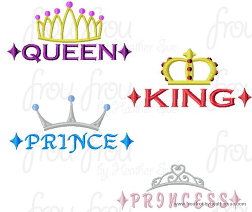 Princess, Prince, King, Queen Wording with Crown FOUR Design SET ...