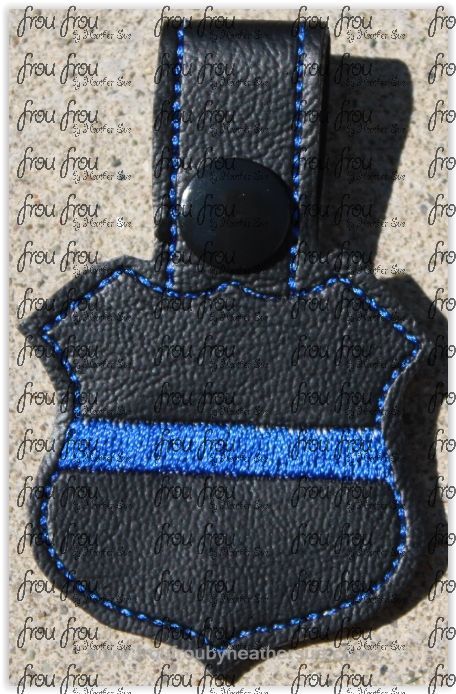 Police Badge with Thin Blue Line Key Fob, short and long tab, velcro or ...