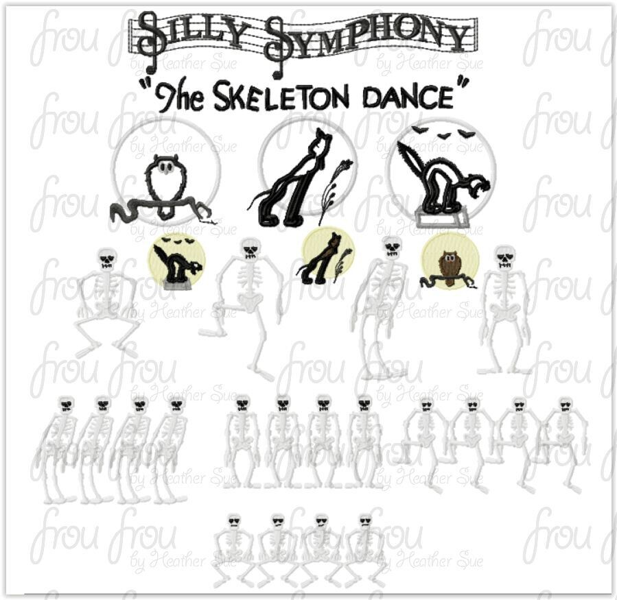 Silly Song Skeleton Dance TWELVE Design SET Machine Applique and filled ...