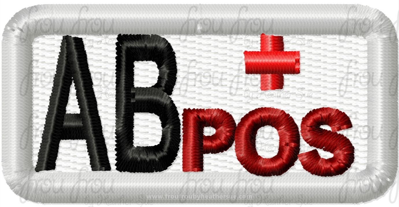 AB Positive Blood Type Patch Applique Machine Embroidery In The Hoop ...