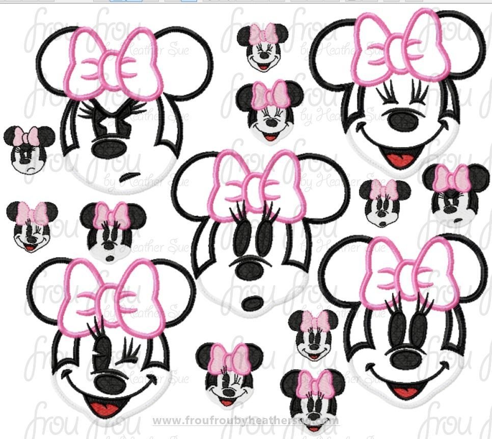 Emotions Miss Mouse Faces FIVE Design SET Machine Embroidery Filled and ...
