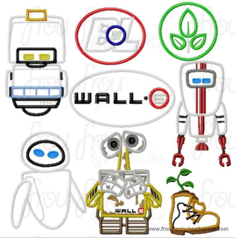 Wally Robot Movie NINE Design SET Machine Applique Embroidery Design ...