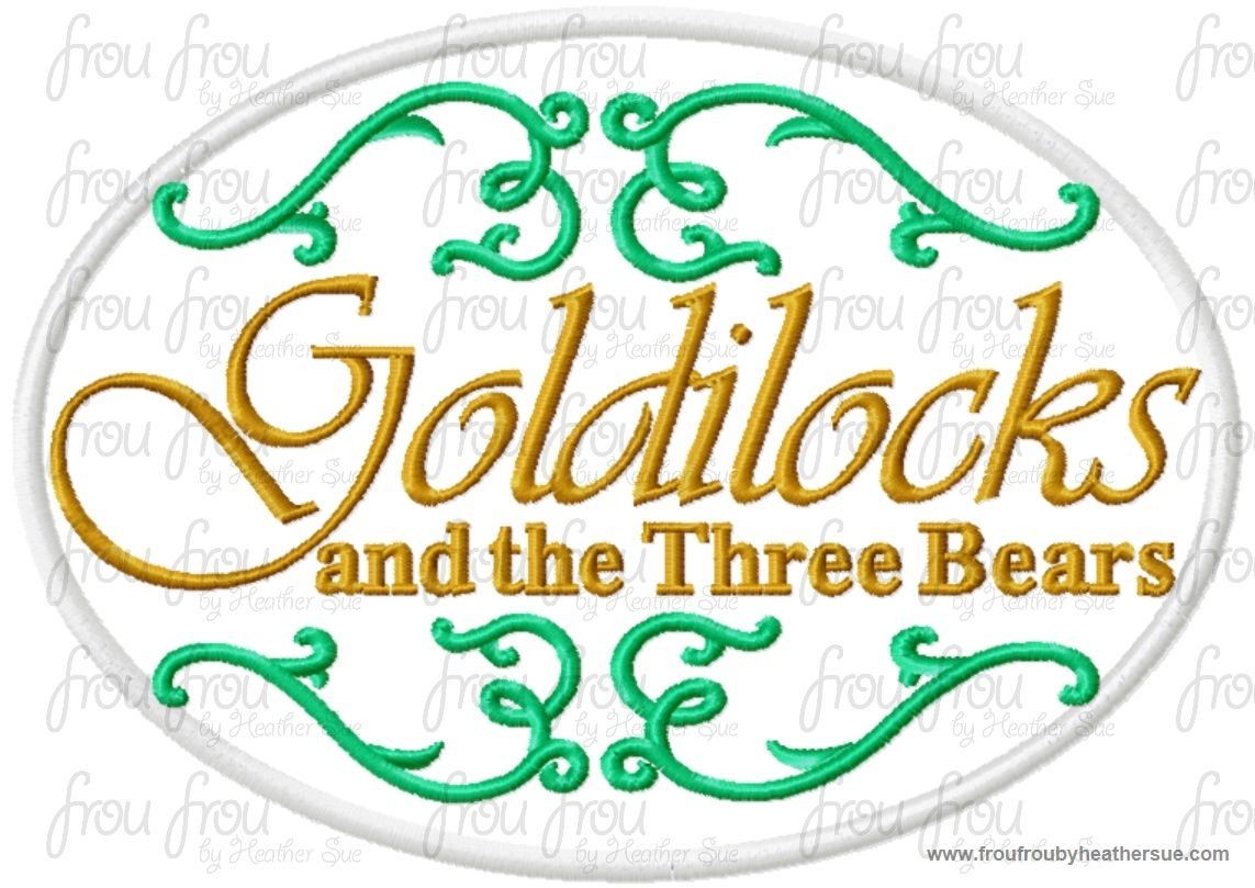 Goldilocks and the Three Bears Logo Wording Story Book Machine Applique ...