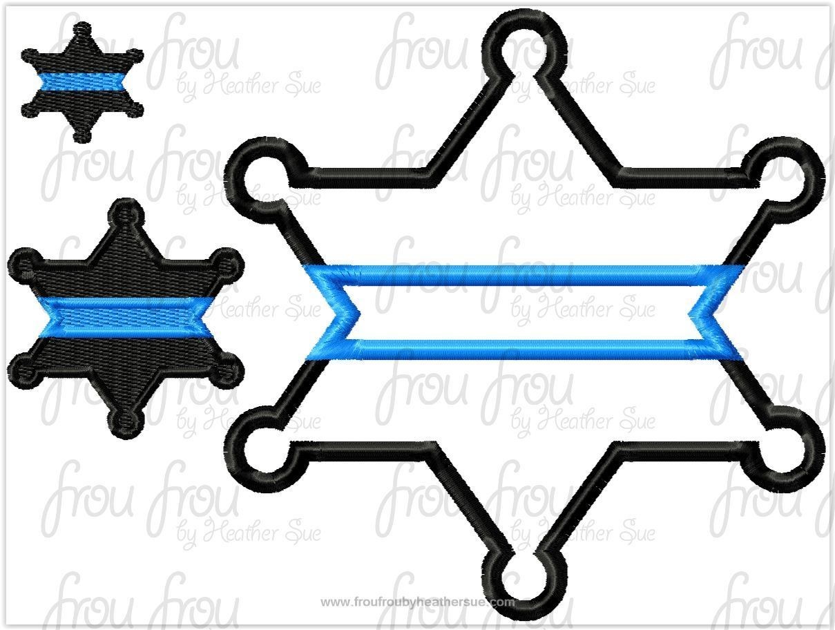 Star Police Badge With Thin Blue Line Machine Applique and filled ...