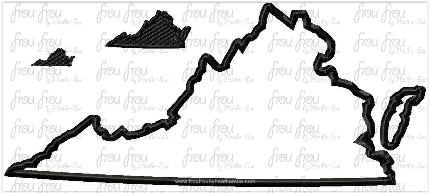 Virginia State Machine Applique and filled Embroidery Design- Multiple ...