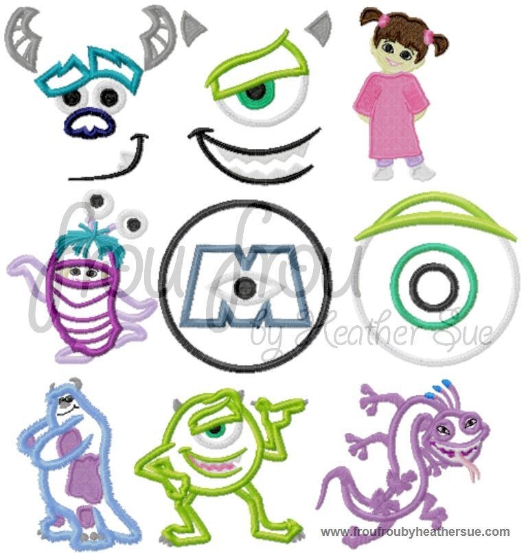 Monsters NINE Design SET Machine Applique Embroidery Designs, Multiple ...