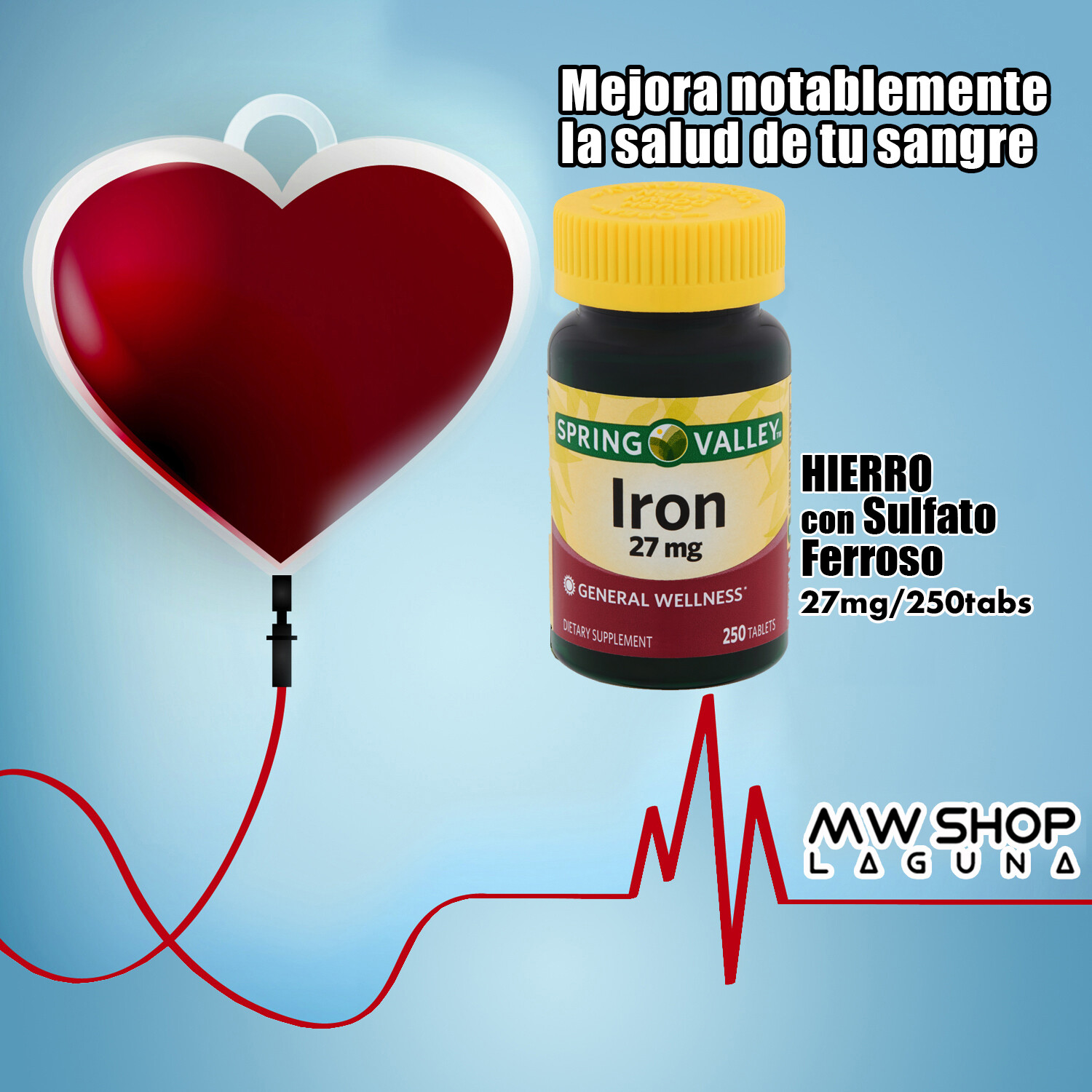 Hierro como Sulfato Ferroso / Iron 27 mg. 250 Tabs.