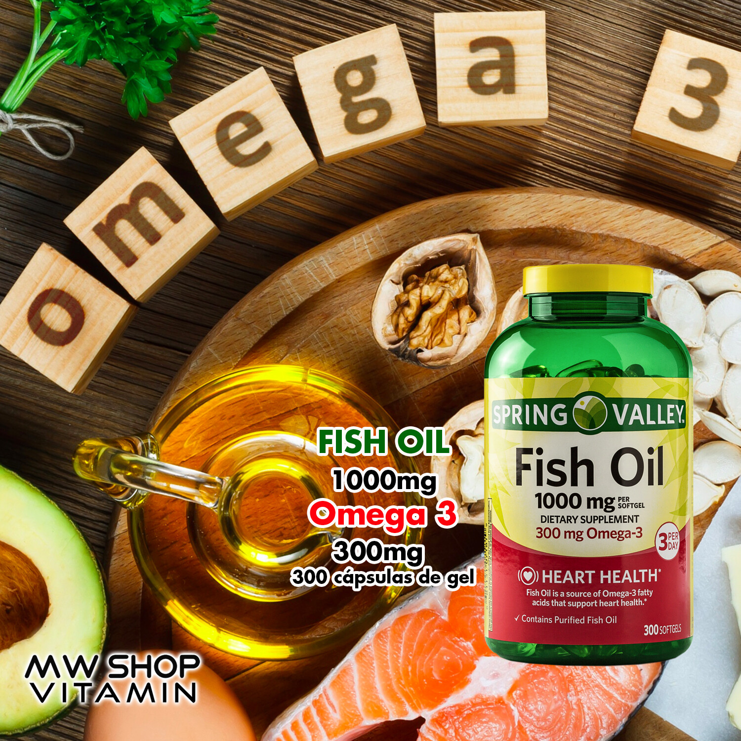 Aceite De Pescado / Fish Oil 1,000mg 300 Gel Caps.