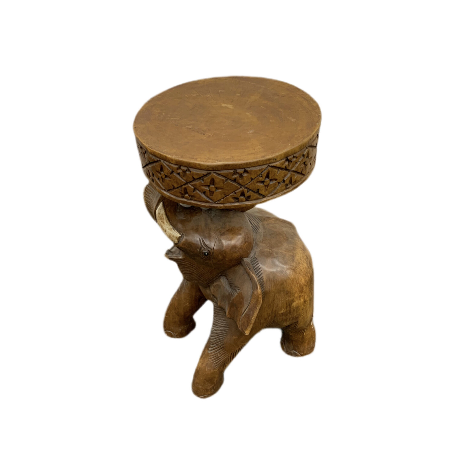 Hand Carved Wood Elephant Table