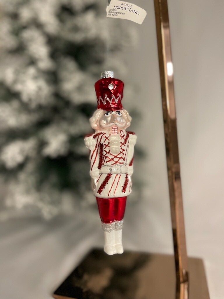 Peppermint Nutcracker Glass Ornament