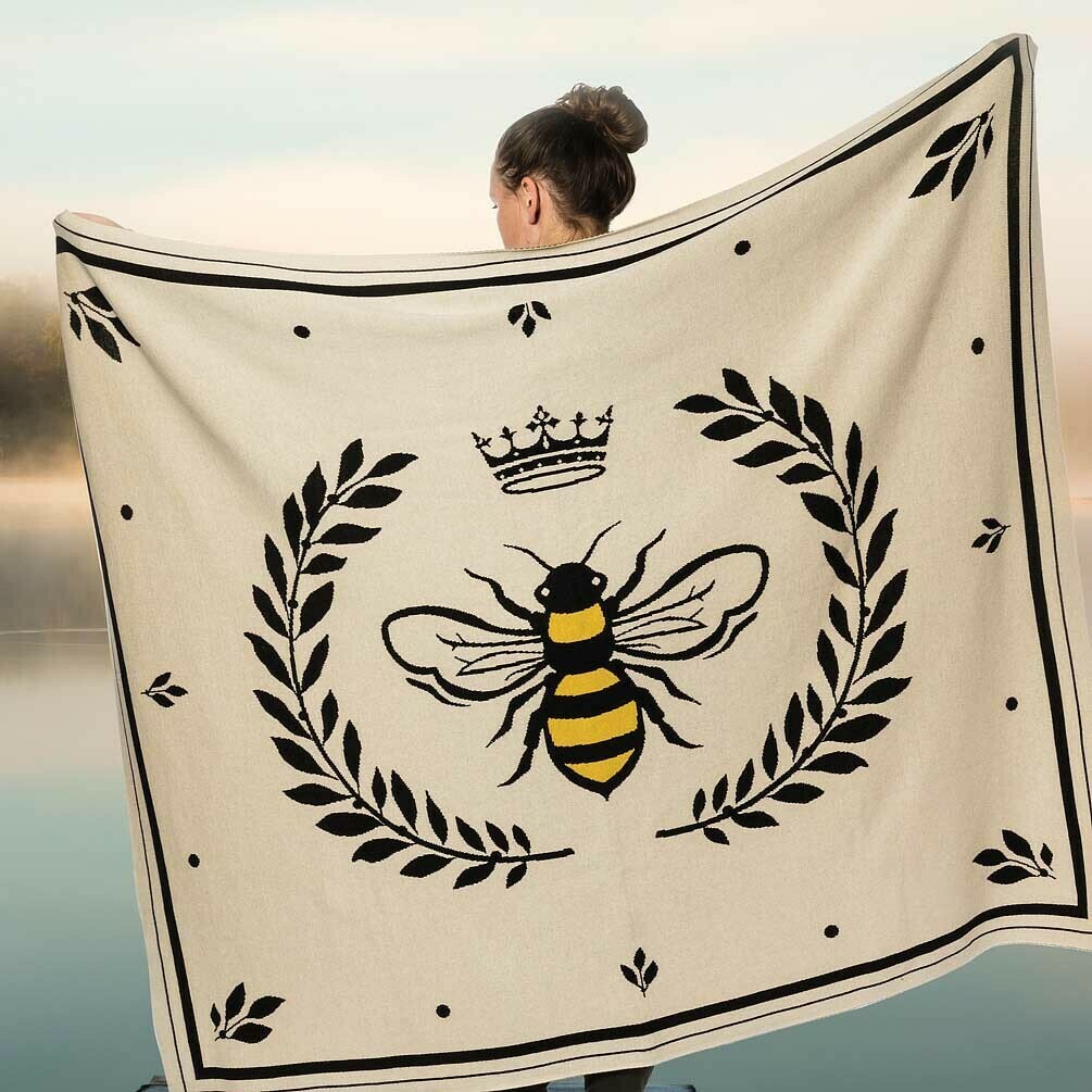 Bee In Crest Throw Blanket - Store - The Bee Store