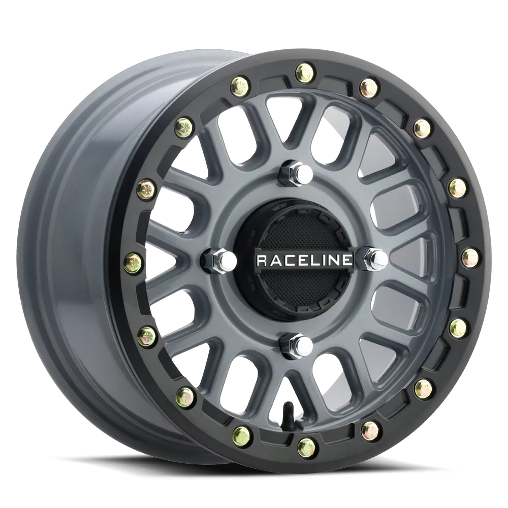 4-Raceline UTV Podium 14x7 4x156 +38mm Stealth Grey Beadlock Wheels