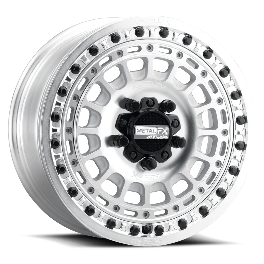 Metal FX 15X7 5x114.3 Machine Silver/Black Center Cap Beadlock Wheels