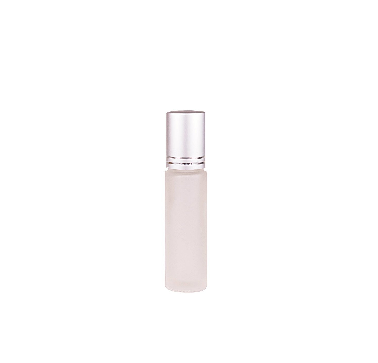 10ml, Glass Frosted Roll-On Bottle w/ Silver Matte Cap