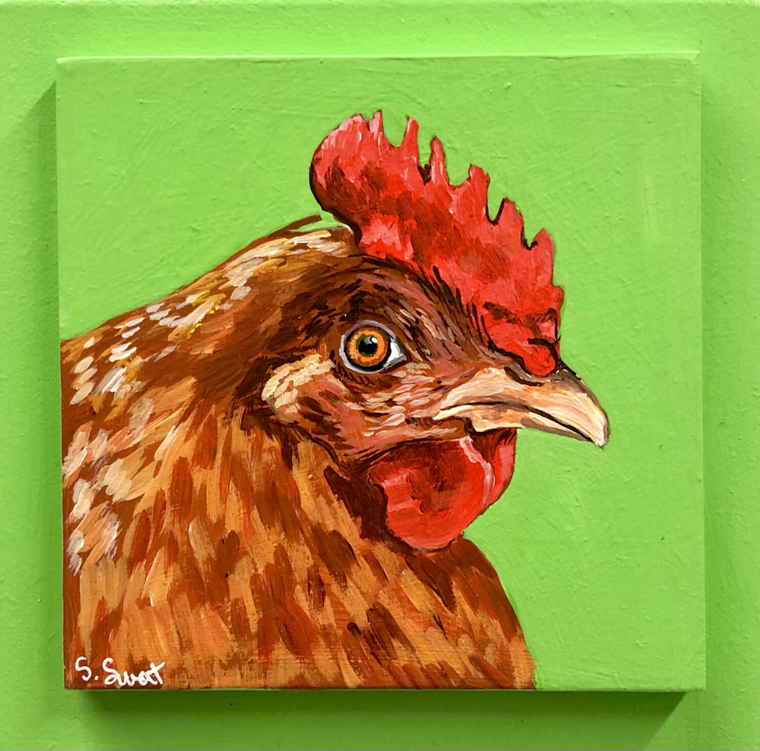 Red Hen on Spring Green