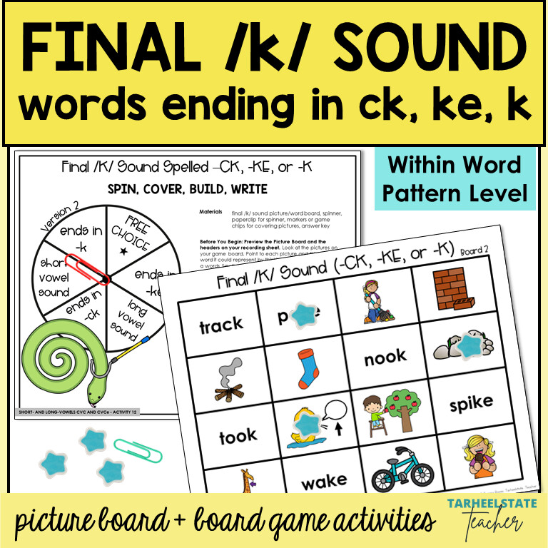 Final K Sound Activities with CK KE and K Spellings