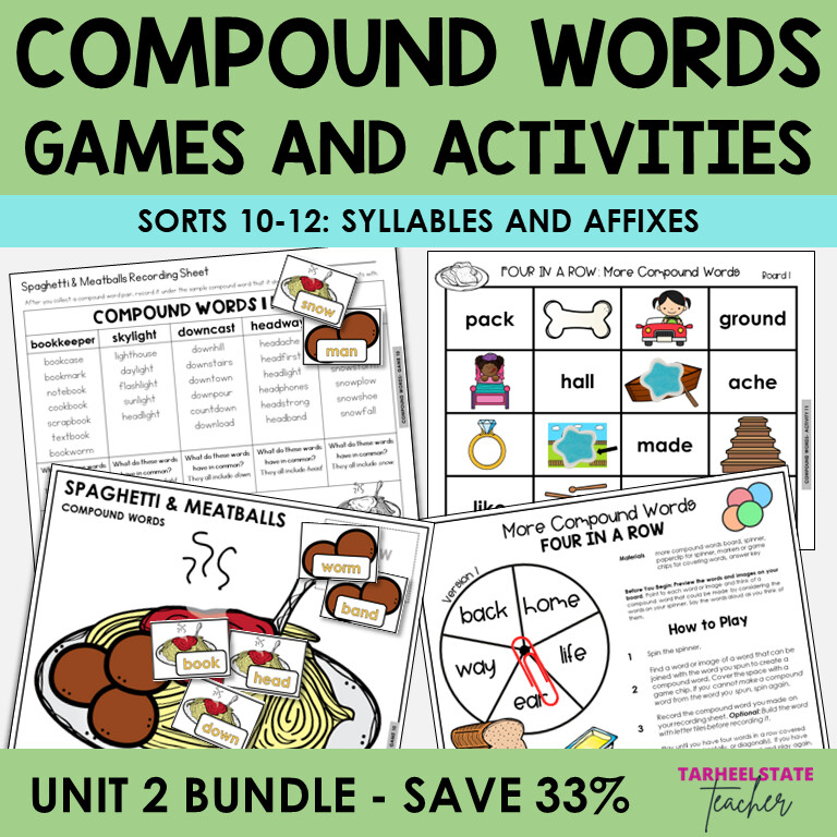 Compound Words Syllables and Affixes Games and Activities Bundle