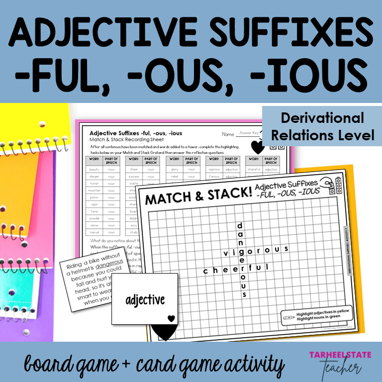Adjective Suffixes -FUL, -OUS, -IOUS Activities Derivational Relations ...