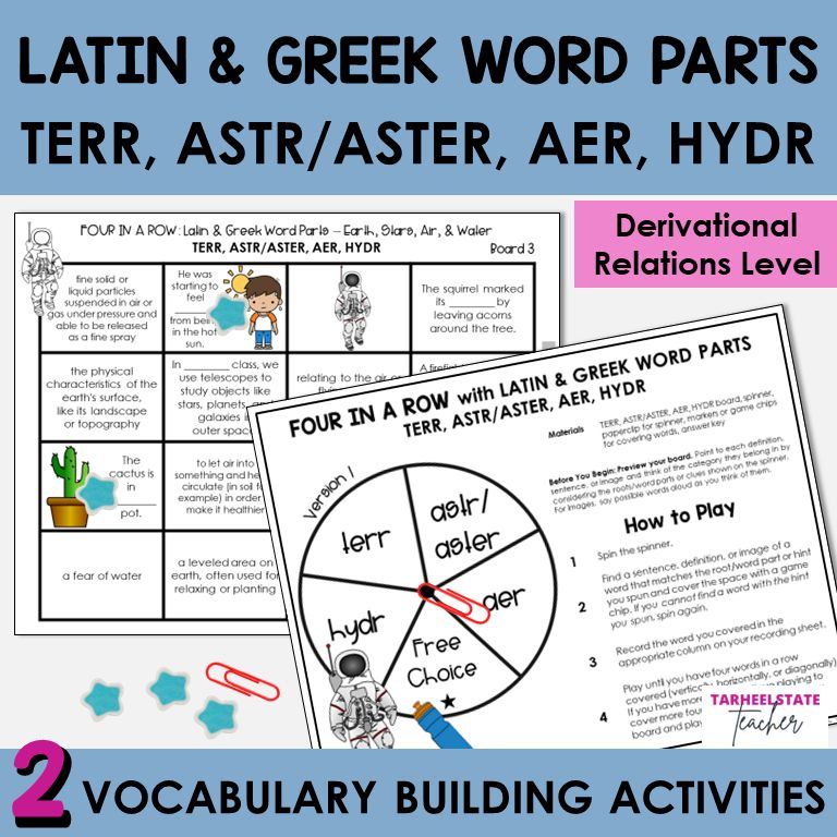Latin and Greek Roots TERR, ASTR/ASTER, AER, HYDR Games and Activities
