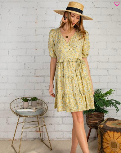 Green Floral Ruffle Dress