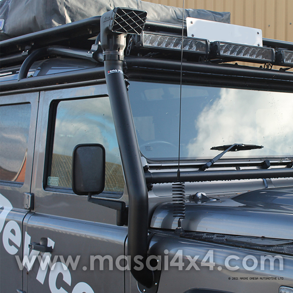 Safety Devices Frontier 3″ Snorkel for PUMA Defenders fitted with a ...