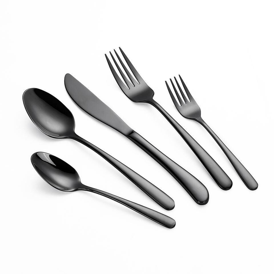 Set de 24 Cubiertos Negro Mate Acero Inoxidable