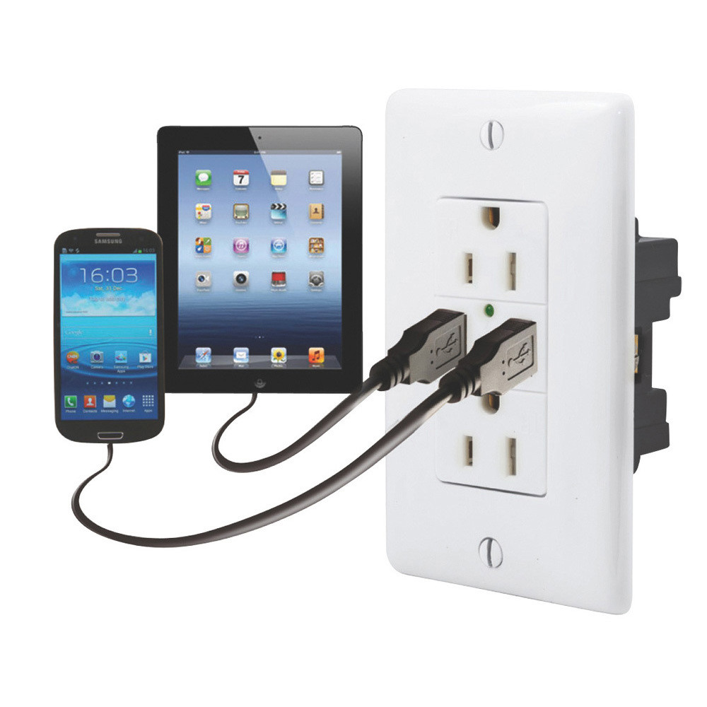 Dual USB Charger with Duplex Receptacle - White :: Product Catalog ...